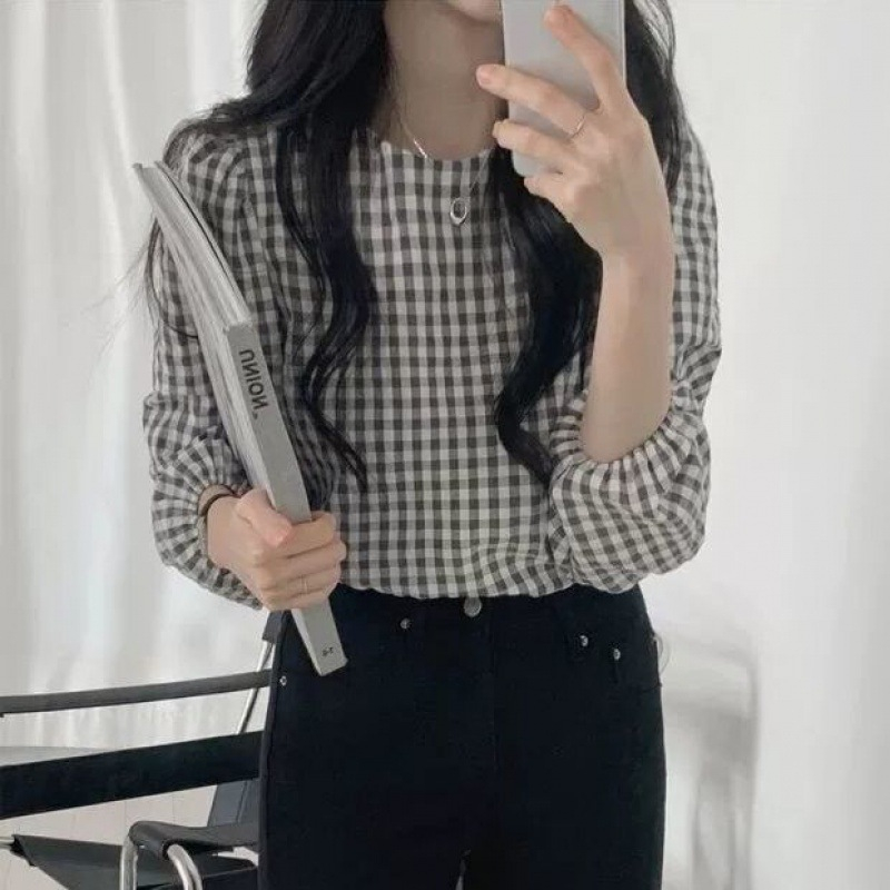 Jual COLORFUL SQUARE LS KOREAN BLOUSE BLUS WANITA PREMIUM | Shopee ...
