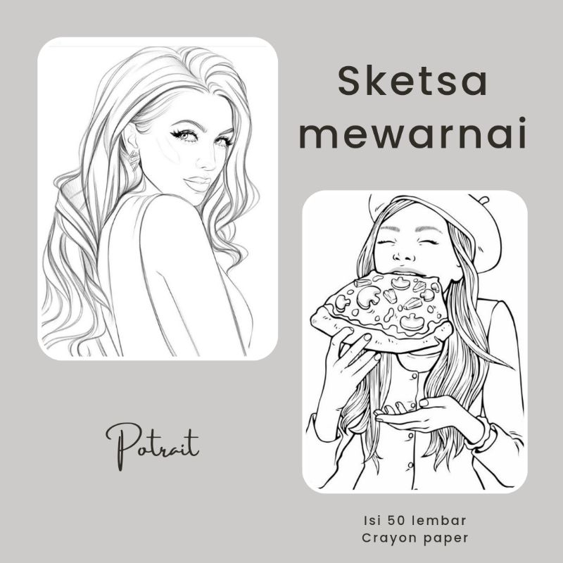 Jual Gambar Sketsa Mewarnai Tema Potrait Manusia Cewe Dan Cowo Isi 10 ...