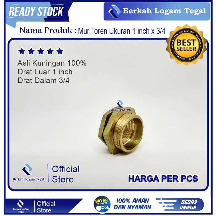 Jual Mur Tandon 1" × 3/4" KUNINGAN / Mur Toren / Flock ring Tangki air ...