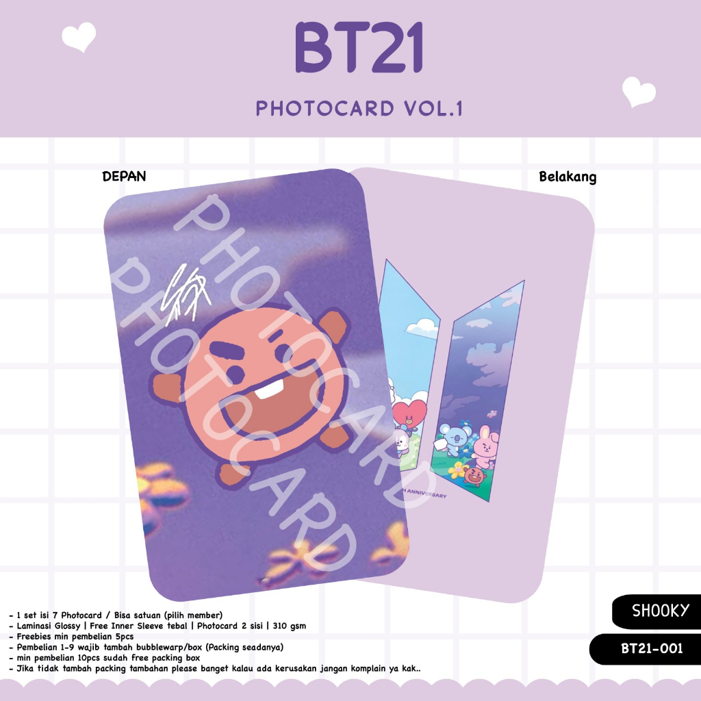 Jual PHOTOCARD TERBARU BT21 VOL.1 KARAKTER KARTUN BTS BT21 GLOSSY DEPAN BELAKANG PREMIUM ...