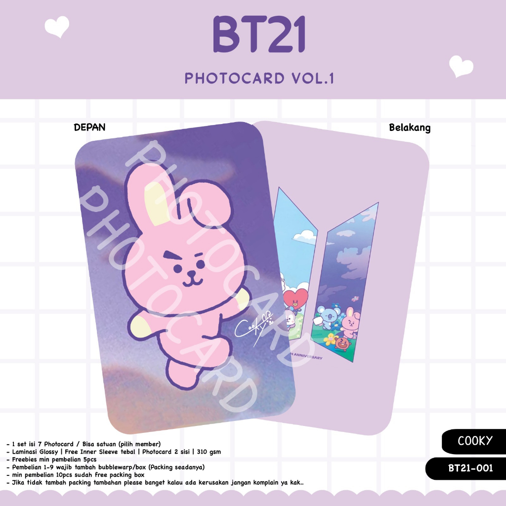 Jual PHOTOCARD TERBARU BT21 VOL.1 KARAKTER KARTUN BTS BT21 GLOSSY DEPAN ...