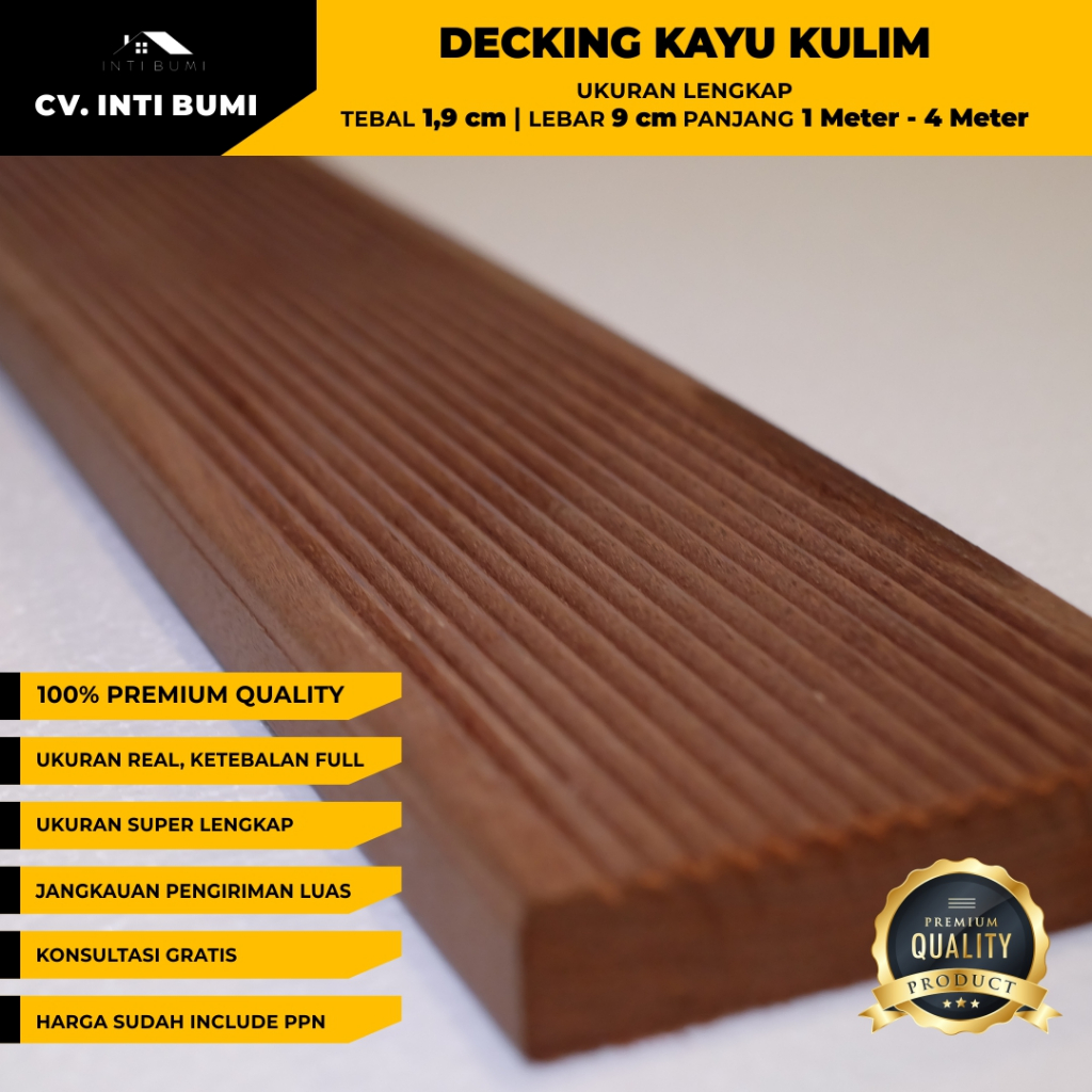 Jual Lantai Kayu Decking Kulim Batangan Tebal 1,9 cm Lebar 9 cm Panjang ...