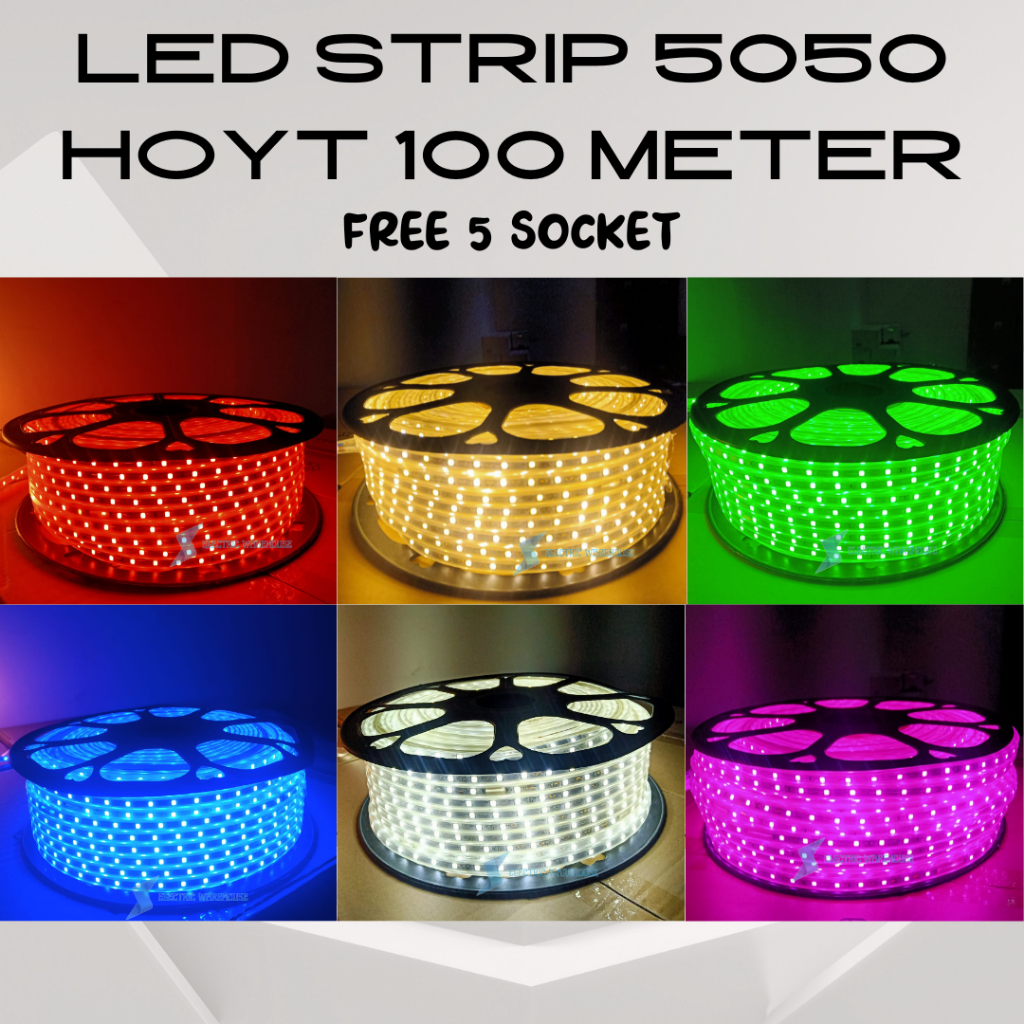 Jual HOYT LAMPU SELANG LED STRIP 5050 LISTRIK 220V MERAH KUNING HIJAU BIRU PUTIH UNGU ICE BLUE ...