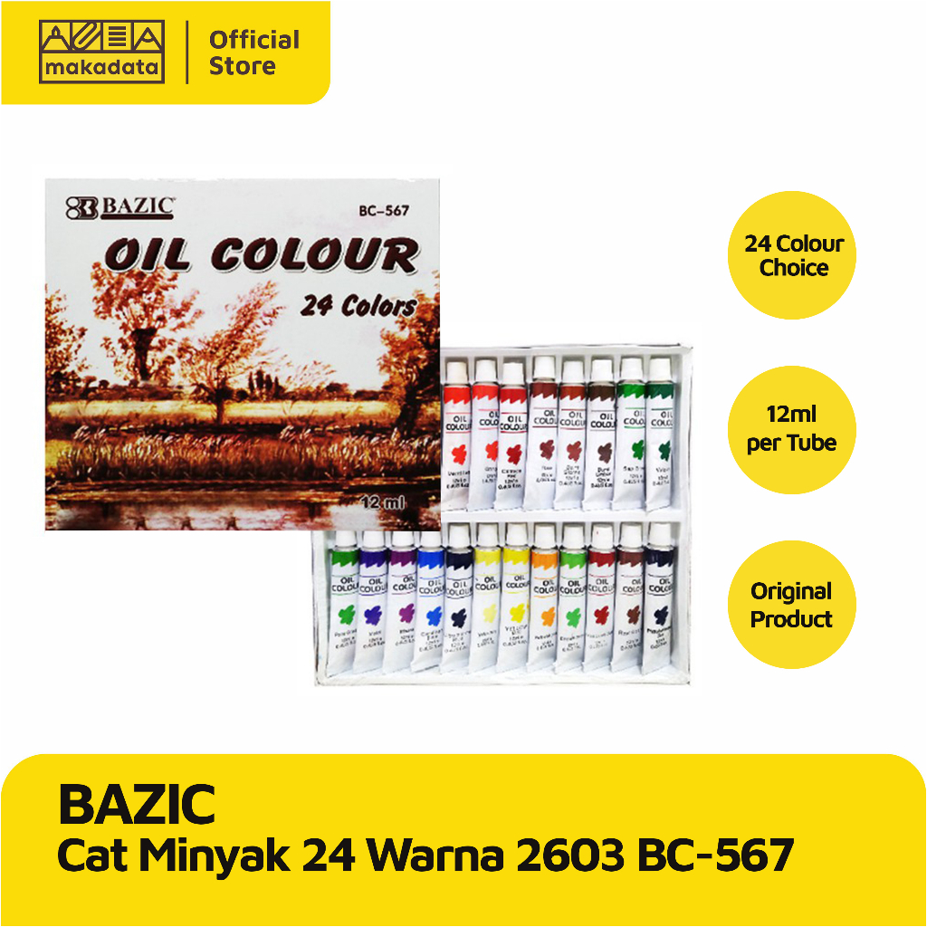 Jual CAT MINYAK / OIL COLOUR BAZIC 24 WARNA BC-567 MURAH | Shopee Indonesia