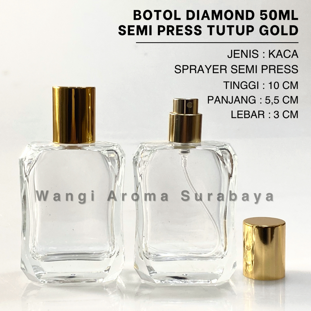 Jual Botol Parfum Diamond Gold 50ML Semi Press - Botol Diamond Gold ...