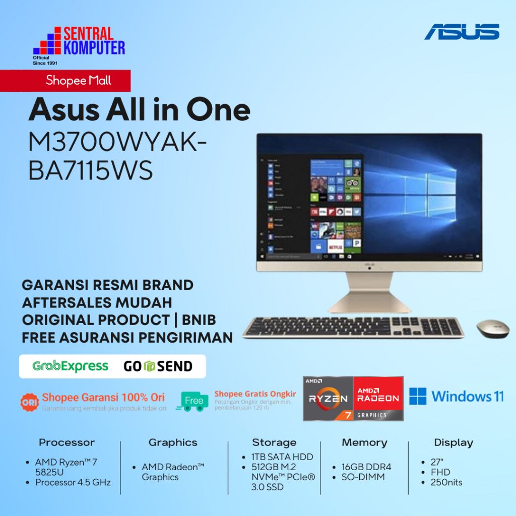 Jual PC Asus All in One M3700WYAK Ryzen 7 5825U 16GB 1TB HDD+512GB SSD W11 | Shopee Indonesia