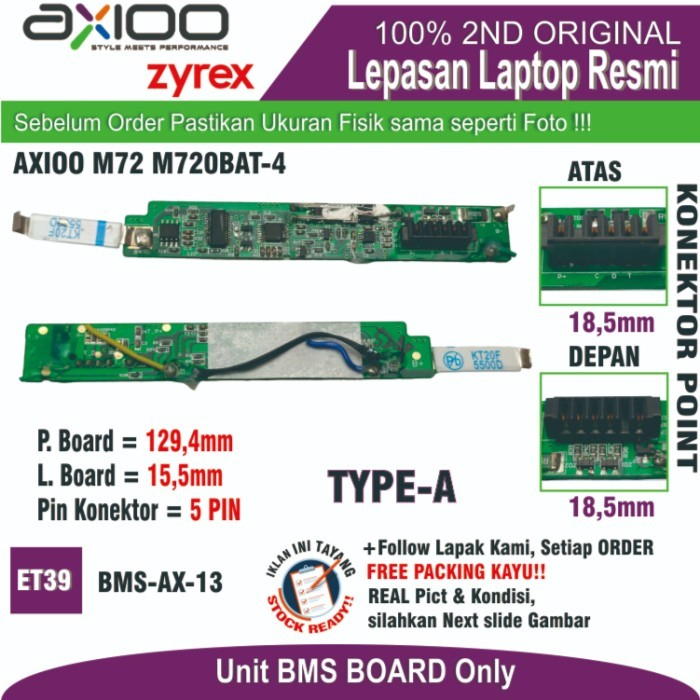 Jual ET39 BMS-AX-13 BMS BOARD BATERAI MANAGEMENT SYSTEM AXIOO M72 M720BAT-4 | Shopee Indonesia
