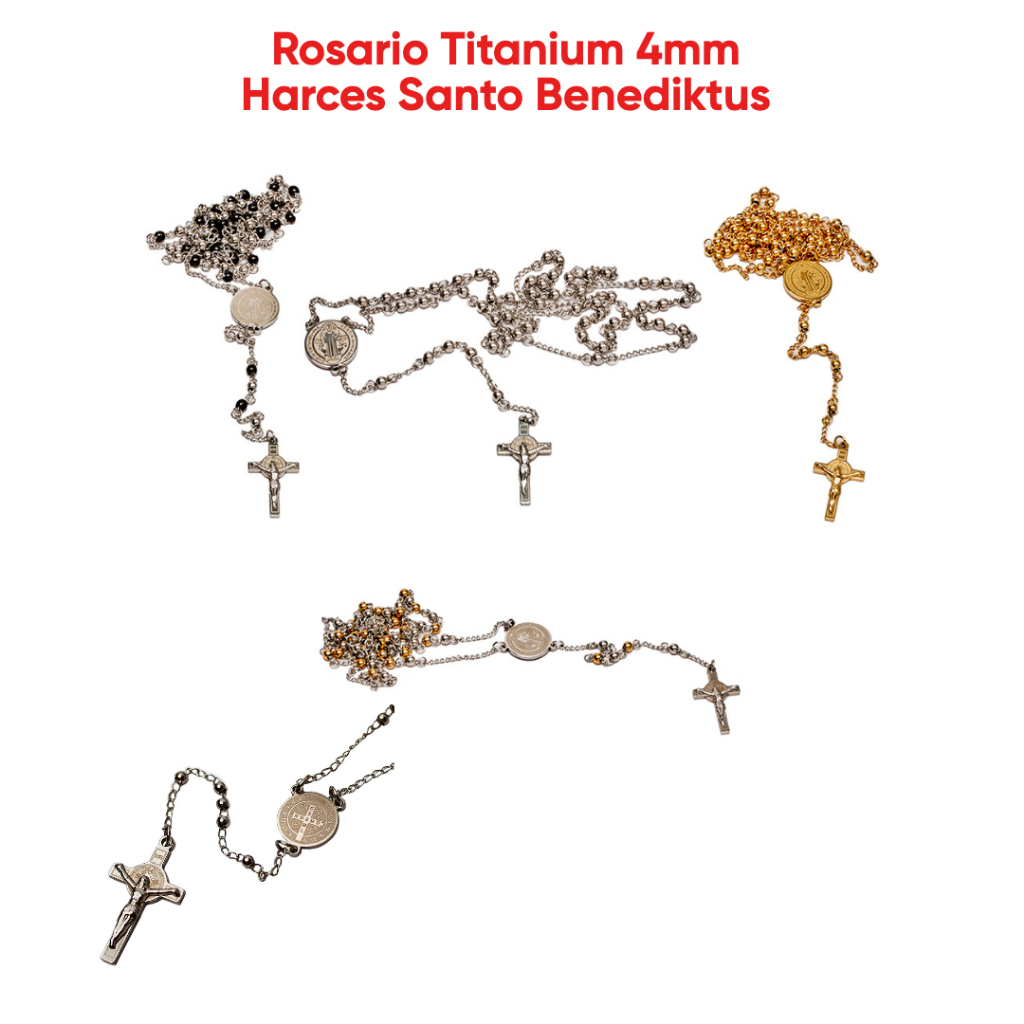 Jual Rosario Titanium 4mm / Harces Santo Benediktus Kalung Titanium ...