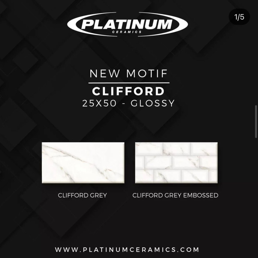 Jual KERAMIK PLATINUM GLOSSY 25 X 50 CLIFFORD GREY | Shopee Indonesia
