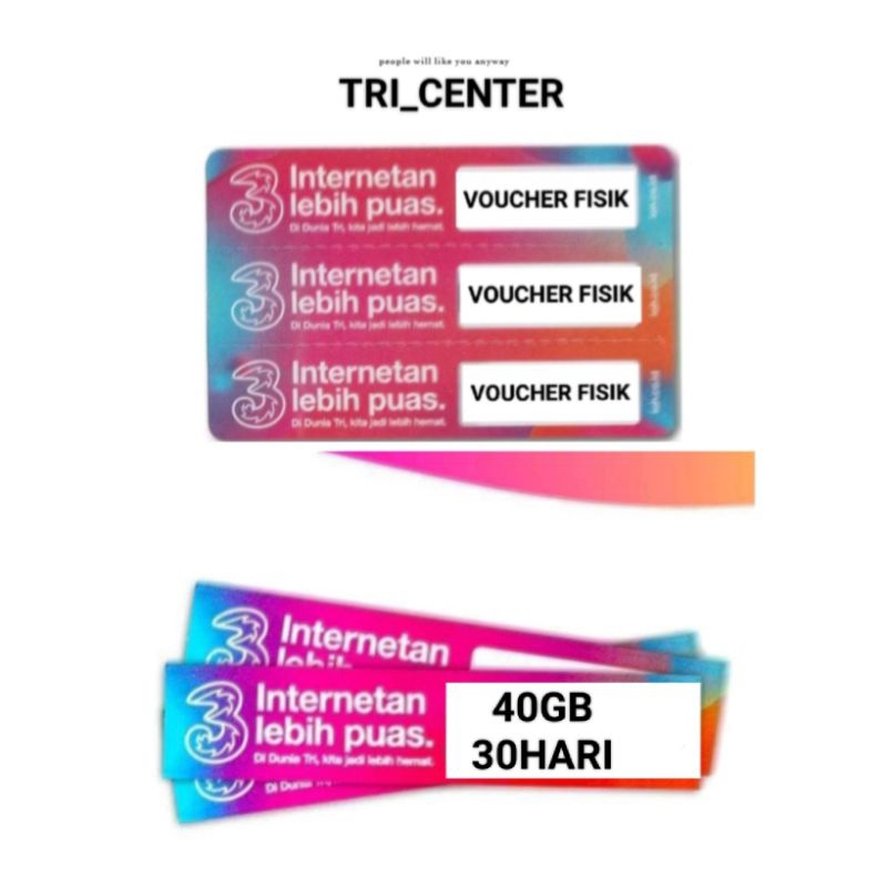 Jual VOUCHER TRI FISIK HAPPY 40GB 30HARI FULL 24 JAM | Shopee Indonesia
