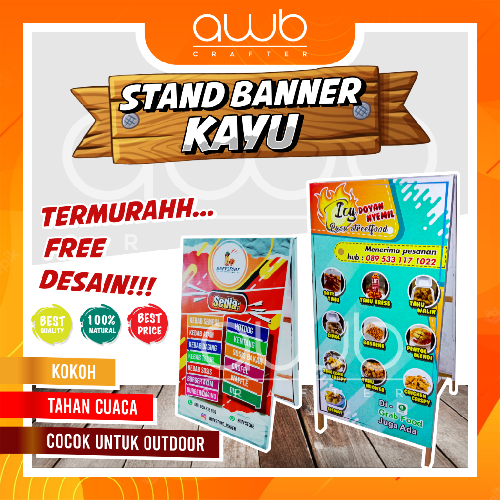 Jual stand banner kayu custom ukuran 80cm x 160cm | Shopee Indonesia