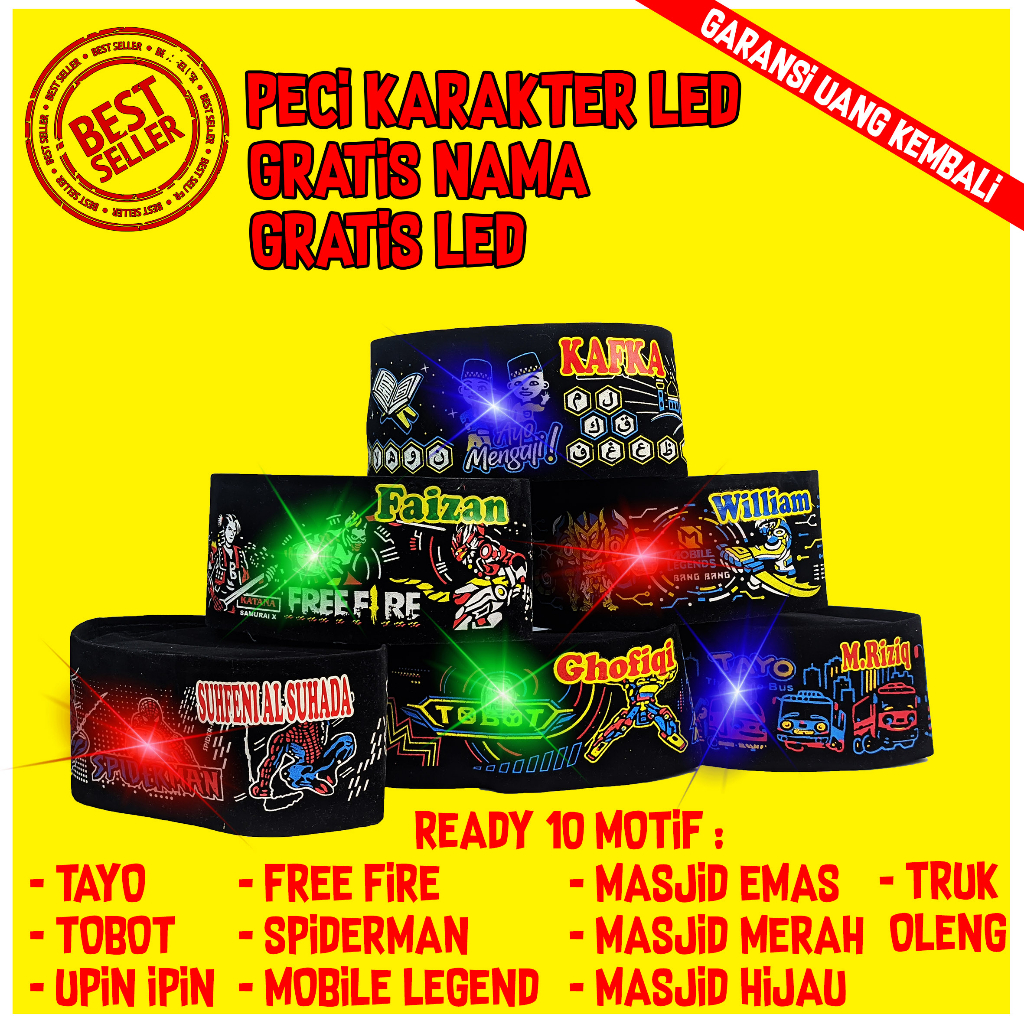 Jual PECI ANAK KARAKTER LED - Peci Songkok Kopyah Anak Motif Tobot Tayo ...