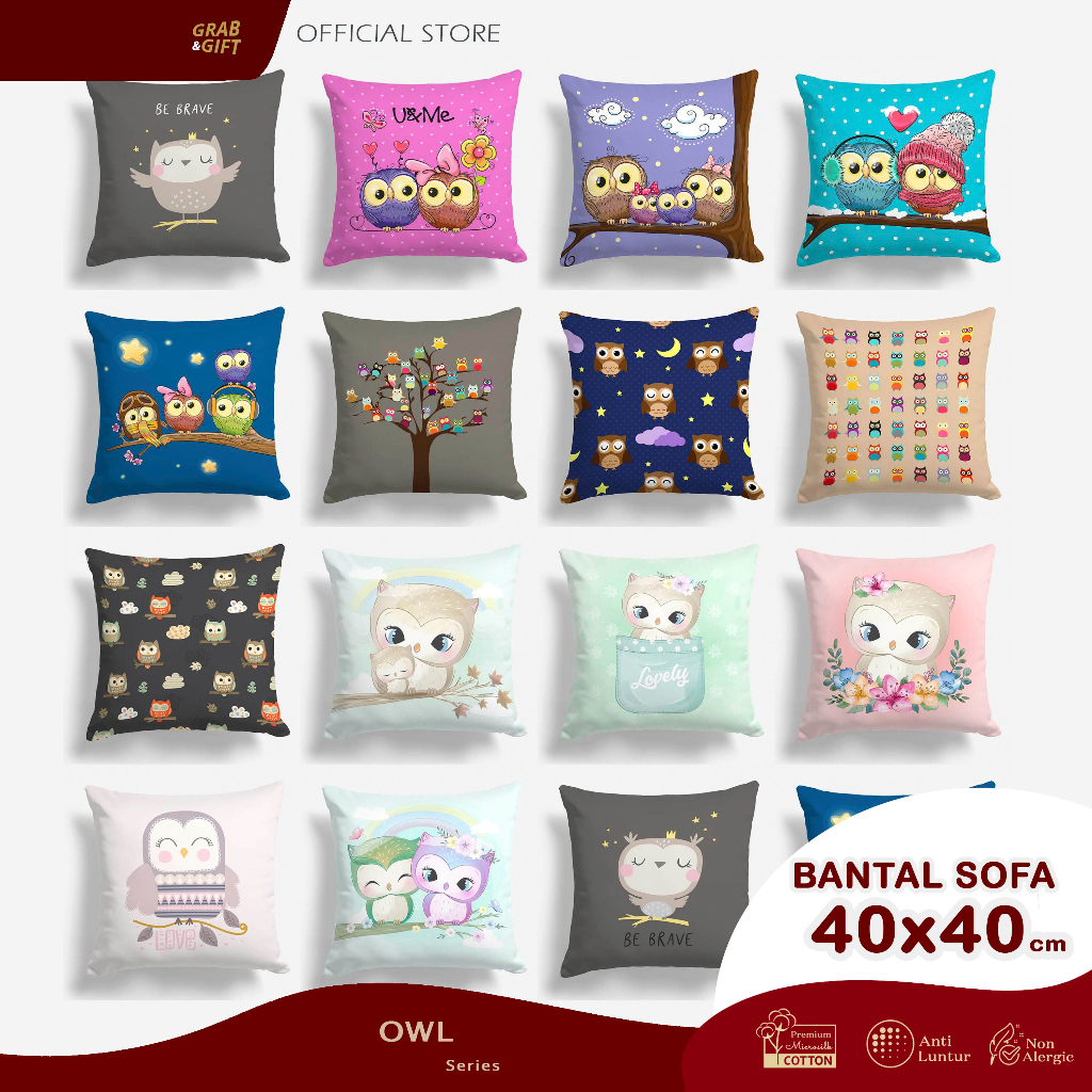 Jual Bantal Sofa Print Motif Burung Hantu Cute Owl 40x40 cm | Shopee ...