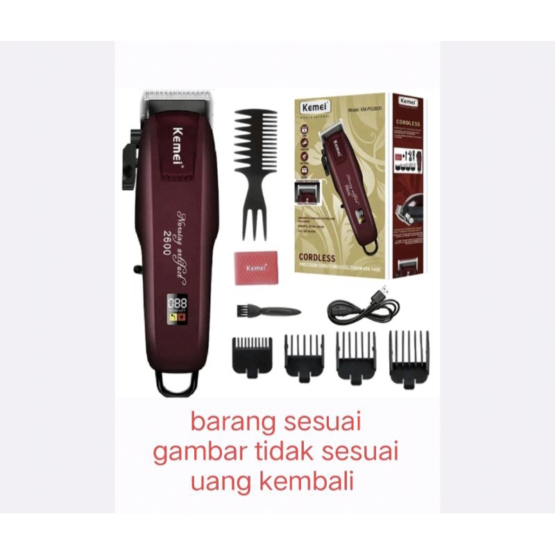 Jual kemei KM-PG2600 ALAT MESIN CUKUR RAMBUT WIRELESS HAIR CLIPPER RECHARGEABLE | Shopee Indonesia