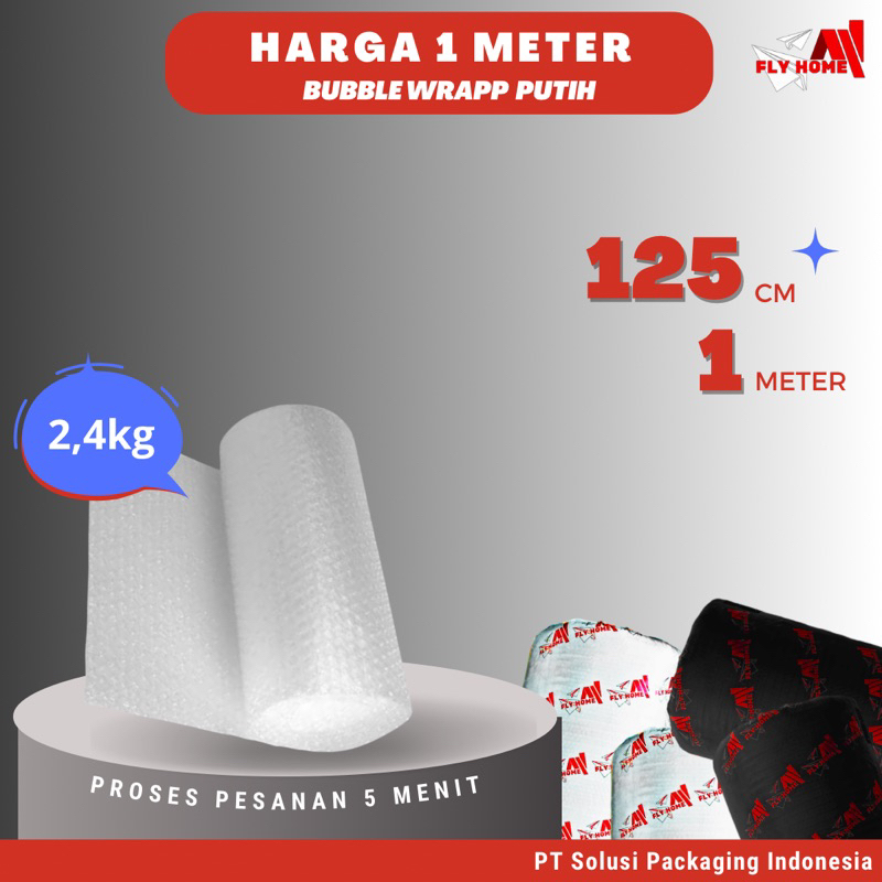 Jual FLYHOME Bubble wrap putih 1 meter potongan 2,4kg roll meteran 125 ...