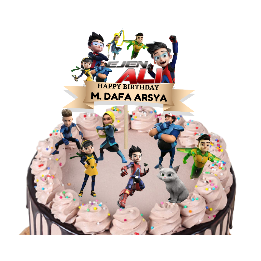 Jual Cake Topper Ejen Ali Custom Nama / Hiasan kue Happy Birthday ...