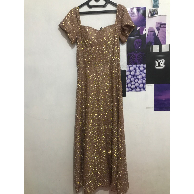 Jual sequin dress, gaun pesta, promnight dress, gown (preloved) (bisa ...