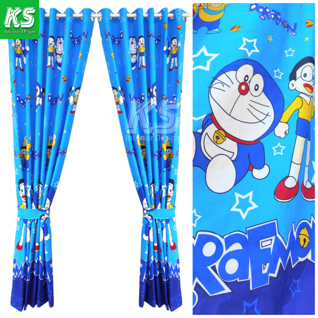 Jual Gorden Jendela Dan Pintu Karakter Doraemon BIg Logo Model Smockring Panjang 200 cm | Shopee ...