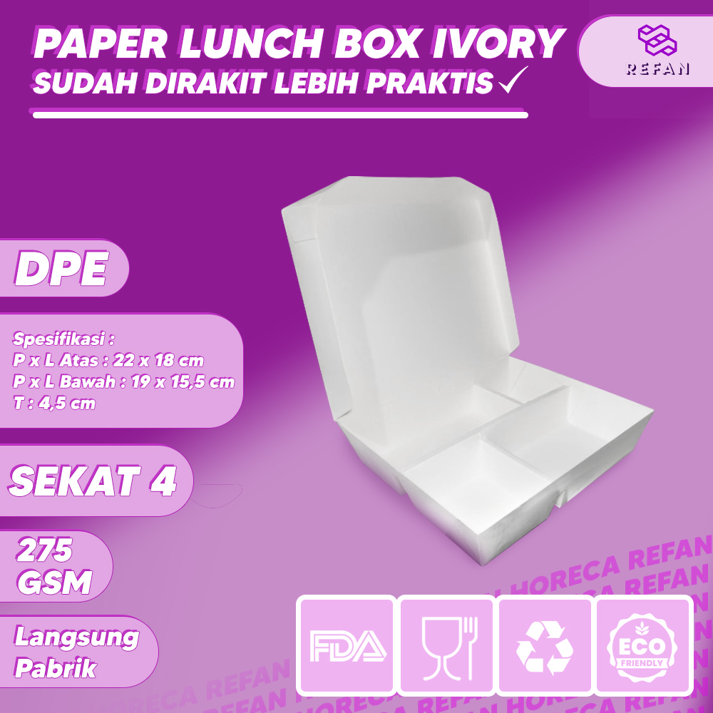 Jual Lunch Box Paper Sekat 4 | Bento Kertas 4 Sekat | Kertas Bento ...