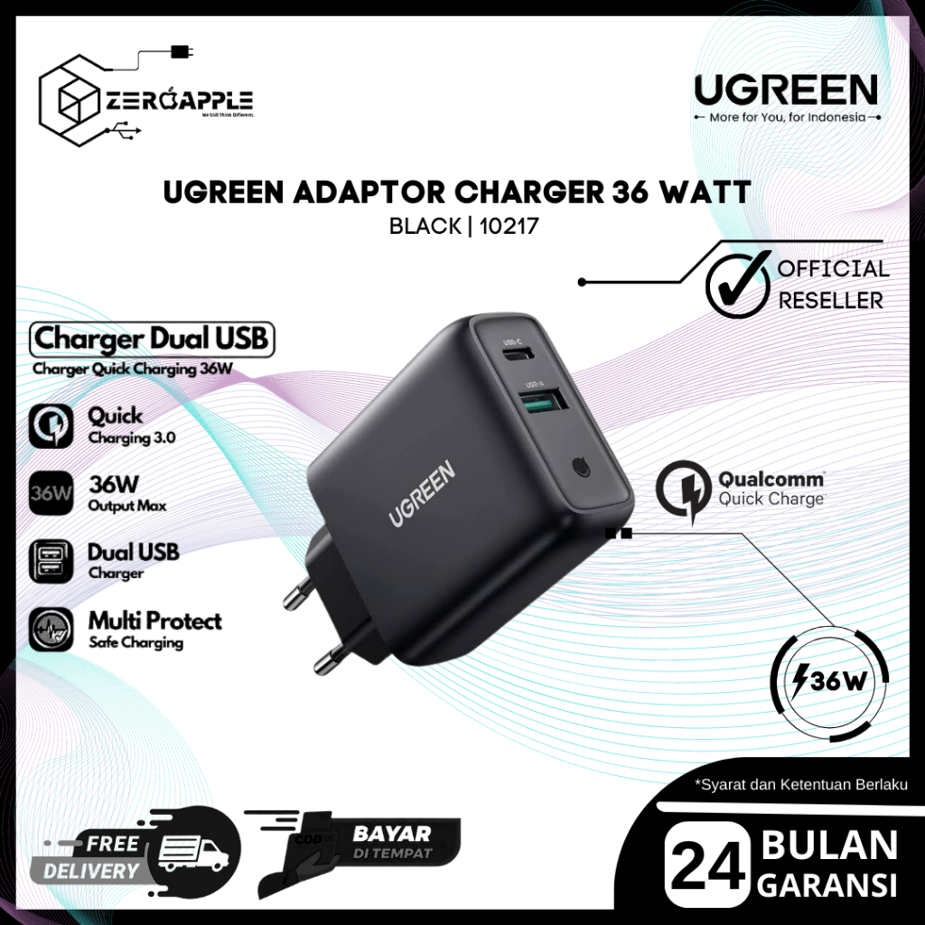 Jual UGREEN ADAPTOR Fast Charger 36W Original Universal USB A + Type C PD QC 3.0 | Shopee Indonesia