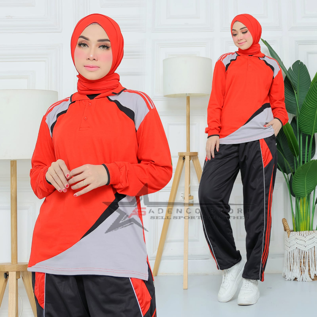Jual Baju Olahraga Wanita 1 Set / Setelan Baju Olahraga Kerah Wanita Lengan Panjang / Stelan ...
