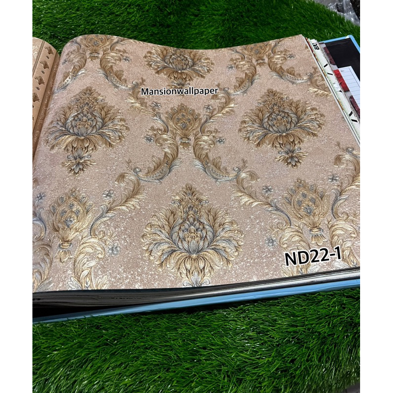 Jual Wallpaper Dinding Batik klasik Coklat Gold Cream Abu Silver Mewah ...