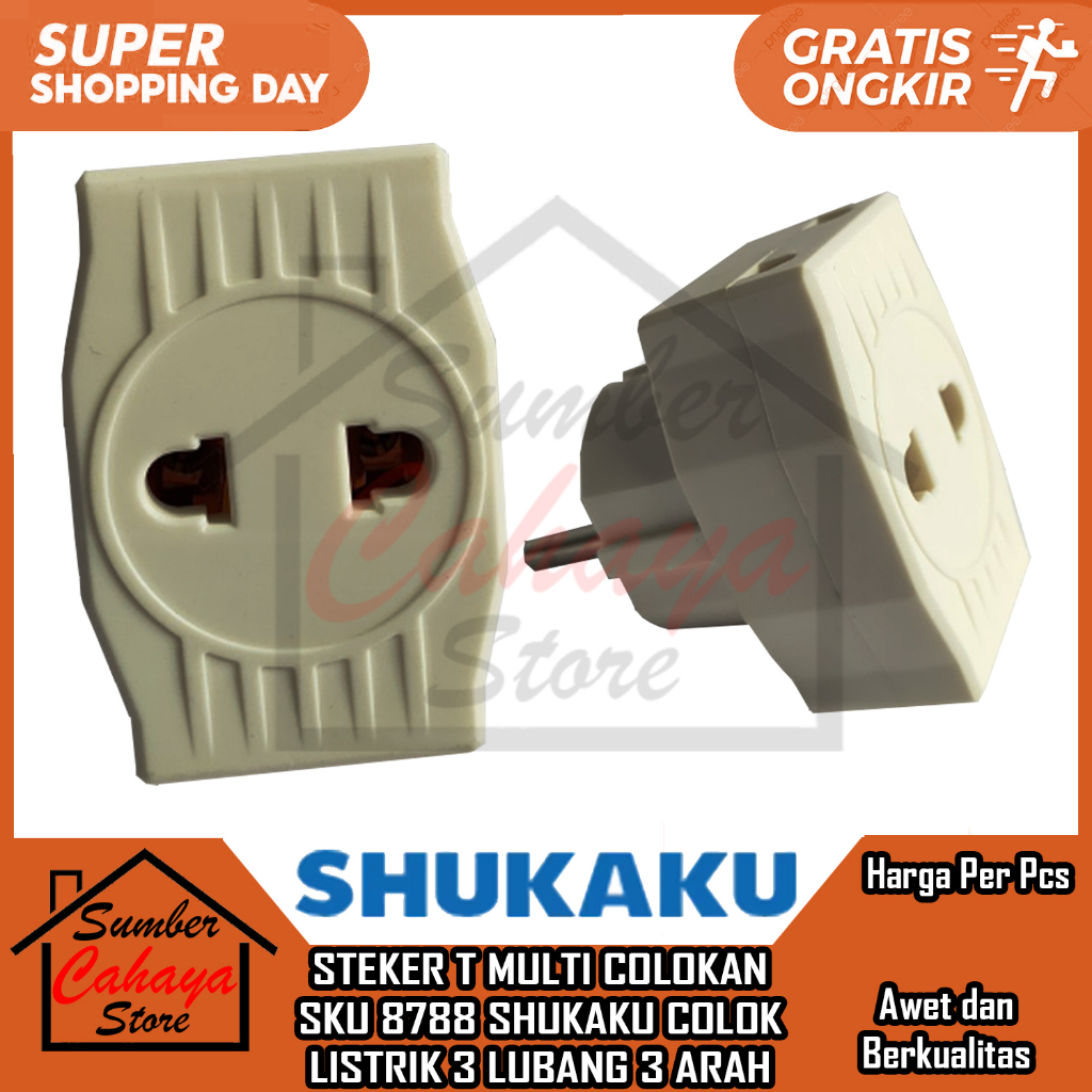 Jual Steker T Multi Colokan Sku 8788 Shukaku Colok Listrik 3 Lubang 3 ...