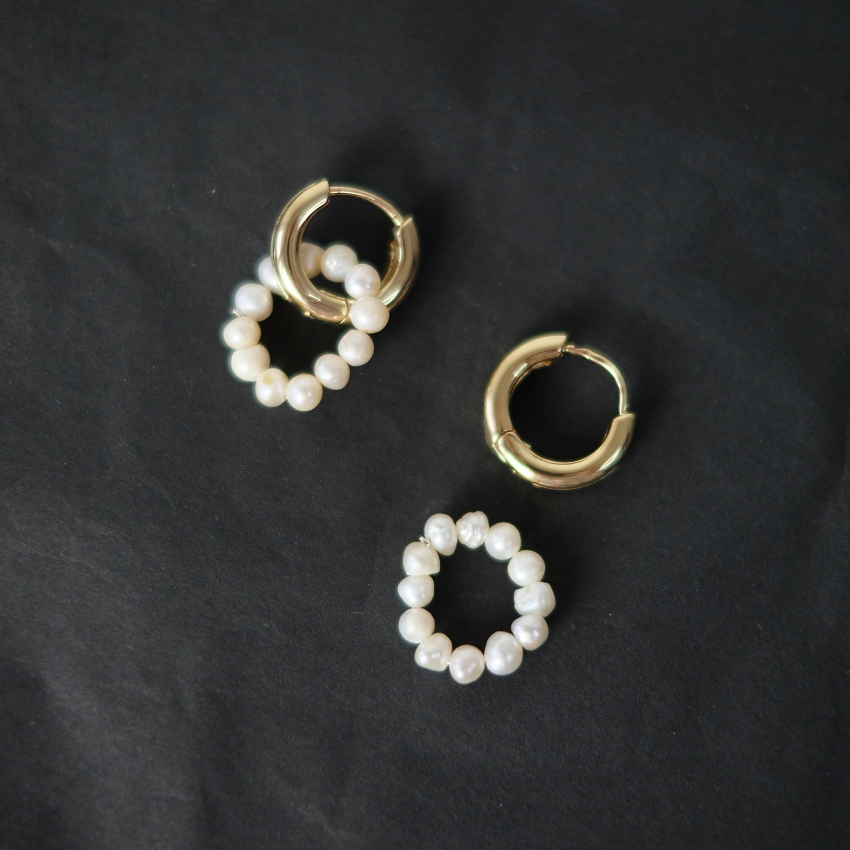 Jual LUCA - Gold Plated 2 in 1 Hoop Freshwater Pearls Earrings | Shopee ...