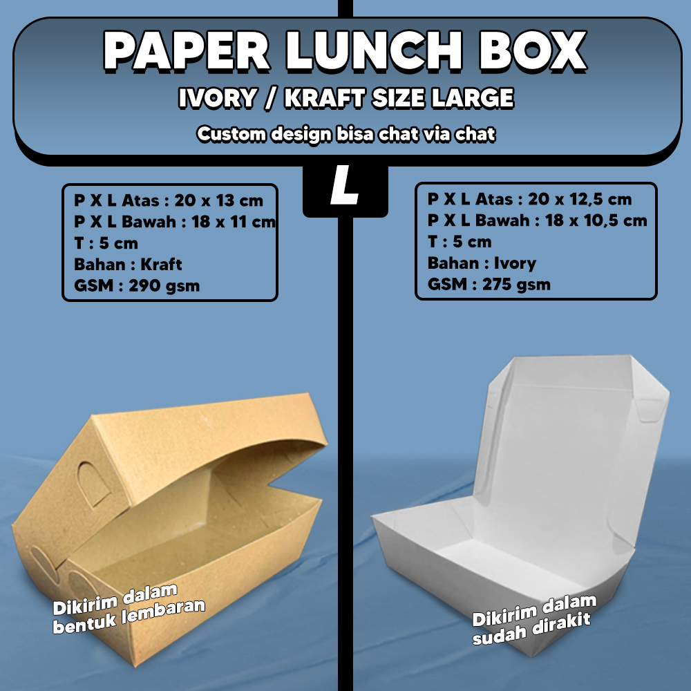 Jual PAPER LUNCH BOX BAHAN KRAFT/ PUTIH FULL LAMINASI SIZE L | Shopee ...