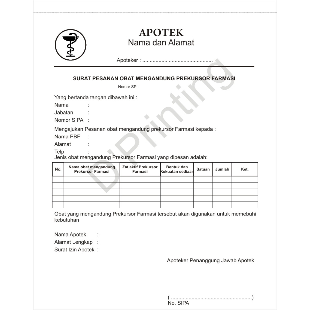 Jual surat pesanan / obat mengandung prekursor farmas / OOT ukuran A5 ...