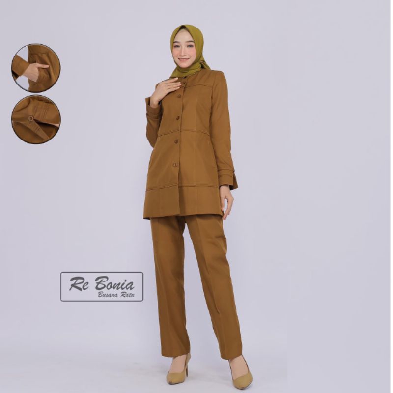 Jual seragam re bonia/ seragam pemda kheki tua wanita/ blezer re bonia coklat tua/ seragam asn ...