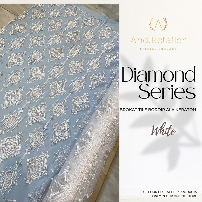 Jual Bahan Kain Brokat Tile Keraton Etnik Diamond Warna Putih Bersih ...
