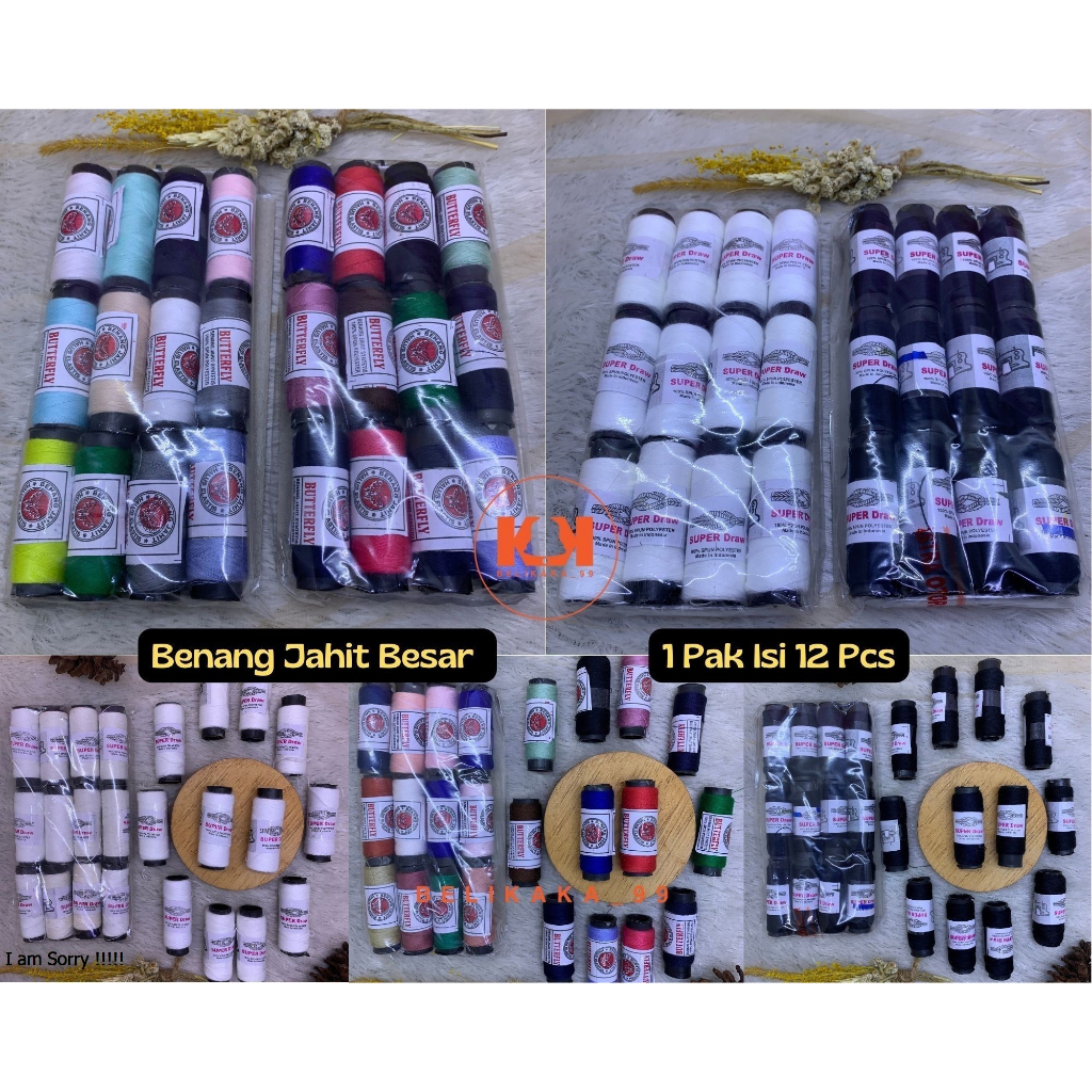 Jual (12 PCS) BENANG JAHIT BESAR PAK ISI 12 PCS WARNA PUTIH HITAM ...