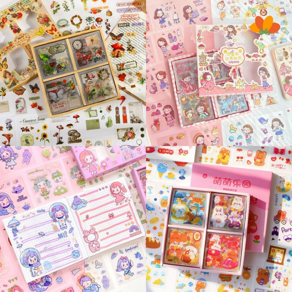 Jual stiker viral memo random vintage cute chibi girl boys beruang bear ...