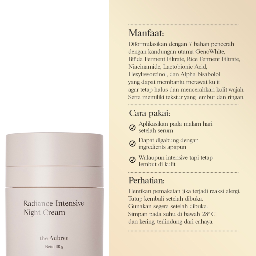 Jual The Aubree Radiance Intensive Night Cream 30g Krim Malam Pencerah ...