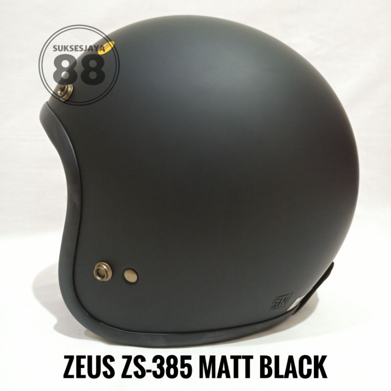 Jual Zeus ZS-385 Matt Black Helm Retro Classic Half Face ZS385 Doff ...