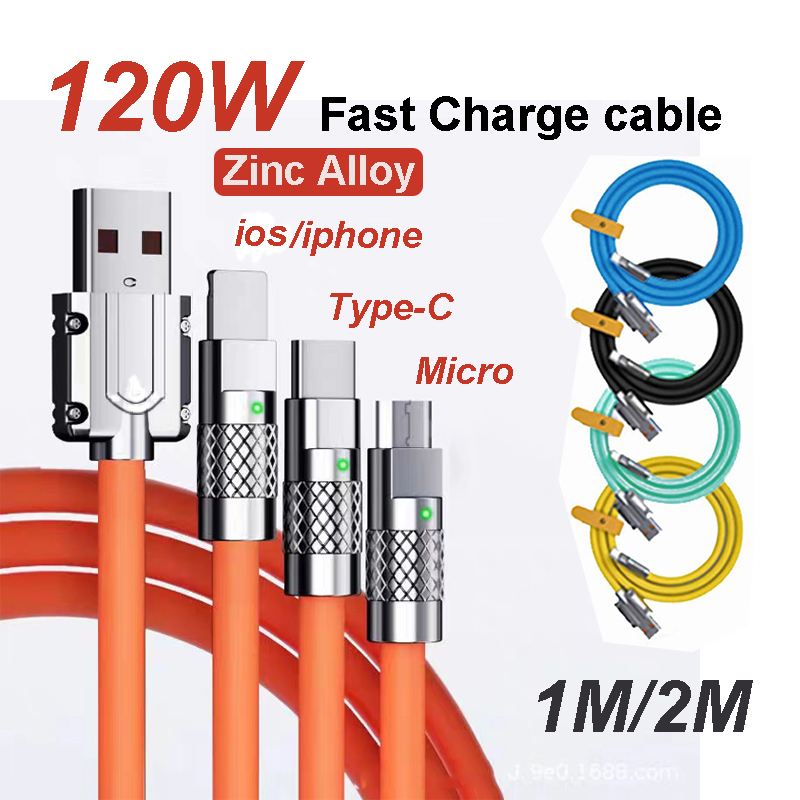Jual 120W Kabel Data Fast Charging Type-C USB Micro Cable iPhone IOS ...
