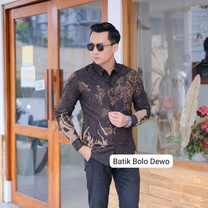 Jual BATIK BOLO DEWO Motif Peksi Black Kemeja Baju Batik Pria Lengan ...