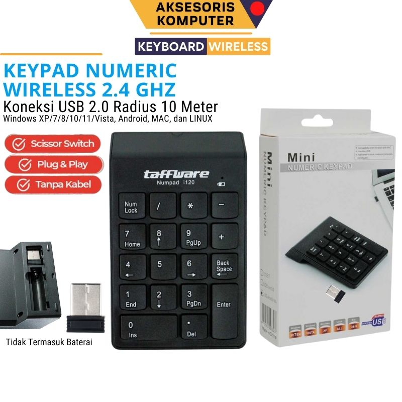 Jual Keypad Angka Numeric Wireless 2.4 GHz USB Dongle 10 Meter Plug and Play Komputer & Laptop ...