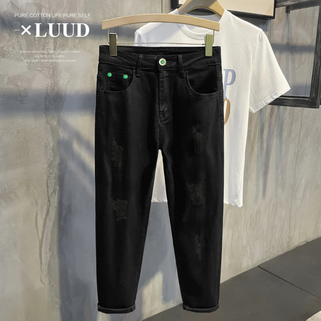 Jual celana jeans pria slim fit cowok hitam sobek stretch standar ...