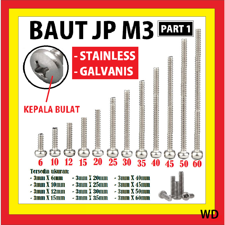 Jual BAUT OBENG BAUD JP M3 GALVANIS SEKRUP KEPALA BULAT 4 6 8 10 12 15 20 25 30 35 40 45 50 60mm ...