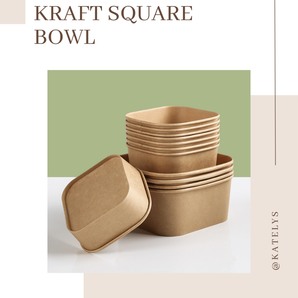 Jual Tempat Makan Kertas Model Kotak | Disposable Kraft Square Bowl ...