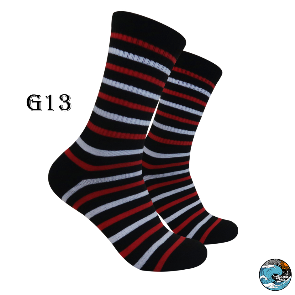 Jual No. G13 Kaos Kaki Oldschool Motif Garis Merah putih (dasar hitam ...