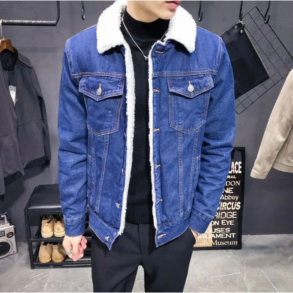 Jual M_M_STORE Jaket jeans SHERPA Krah bulu Jaket jeans PRIA DAN WANITA ...
