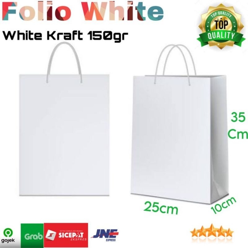 Jual PAPERBAG PUTIH POLOS UK 25X10X35 / TAS KERTAS PUTIH POLOS ...