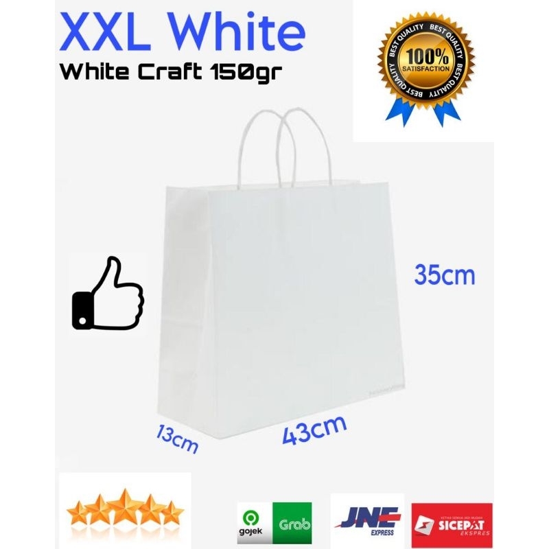 Jual PAPERBAG PUTIH POLOS UK XXL 43X13X35 / TAS KERTAS PUTIH POLOS ...