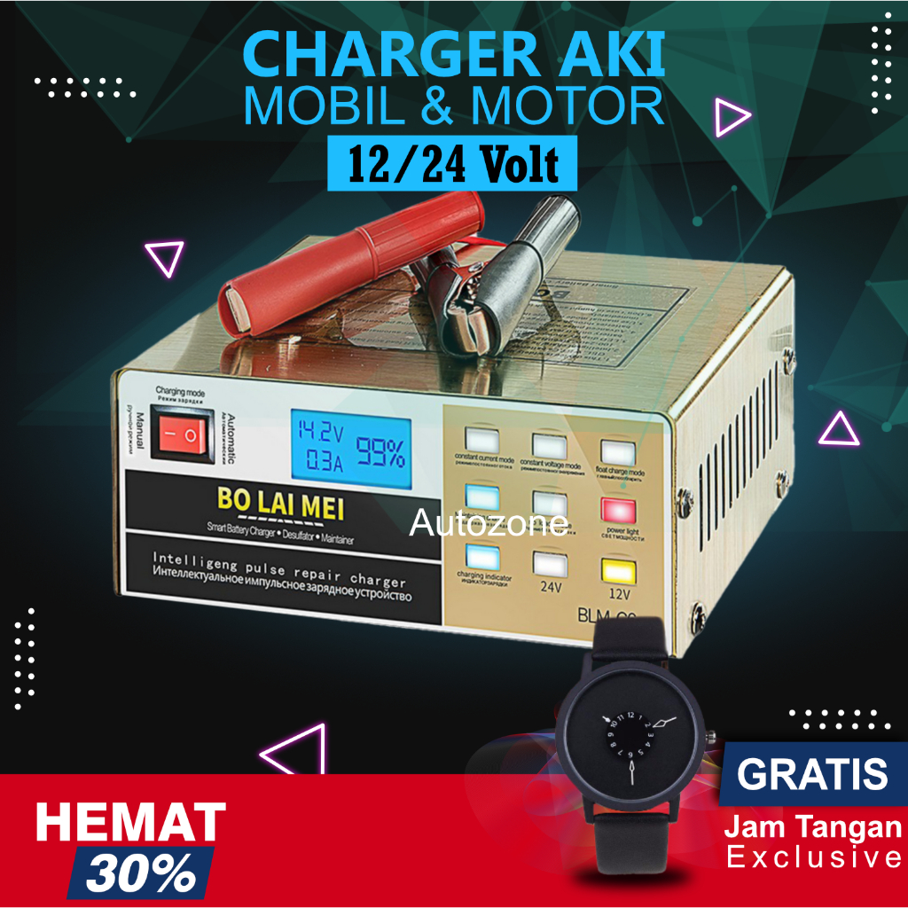 Jual Charger Aki Mobil Dan Motor Cas Accu Kering Dan Basah Digital ...