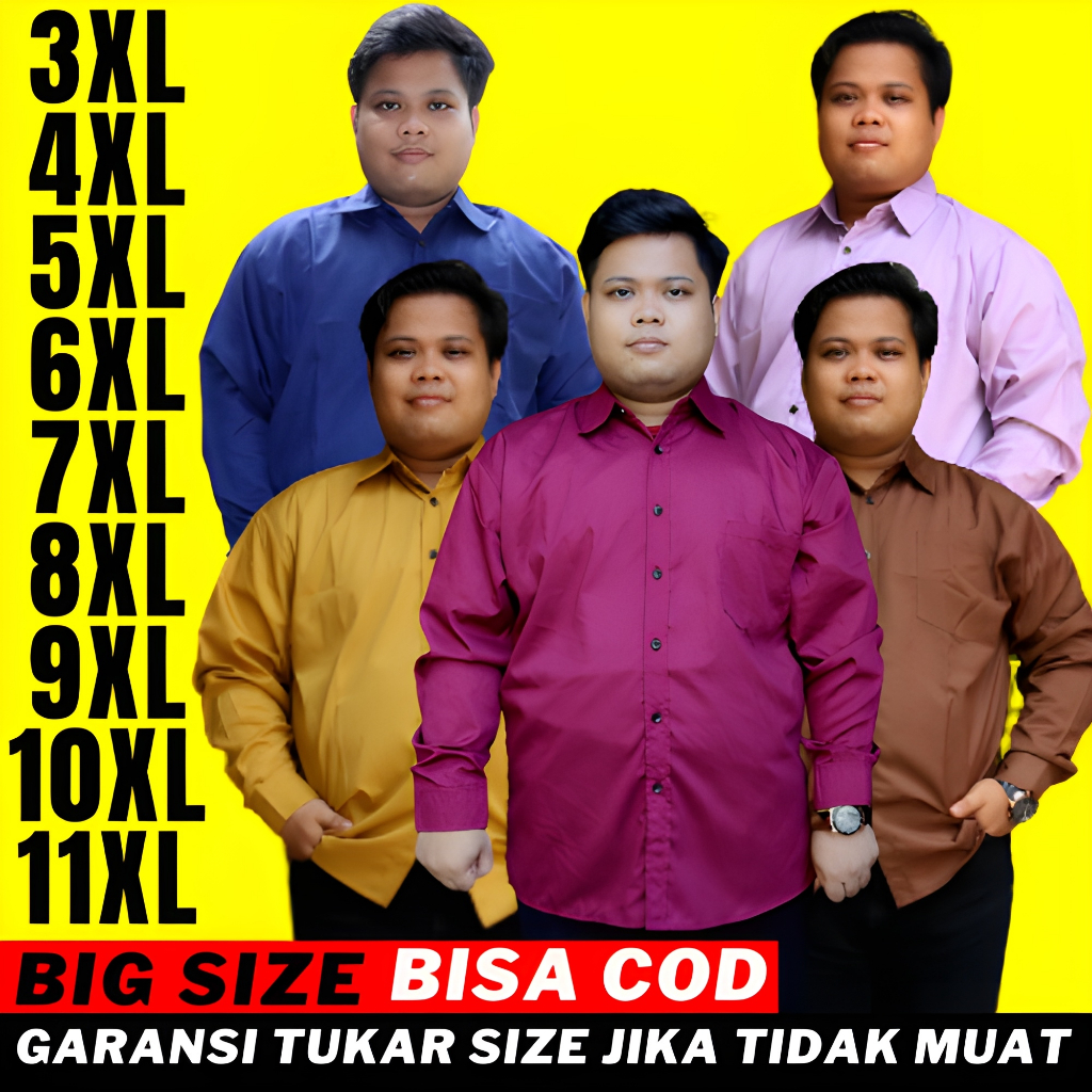 Jual Kemeja Pria Jumbo Big size Lengan Panjang Polos Ukuran Besar Oversize 3xl 4xl 5xl 6xl 7xl ...