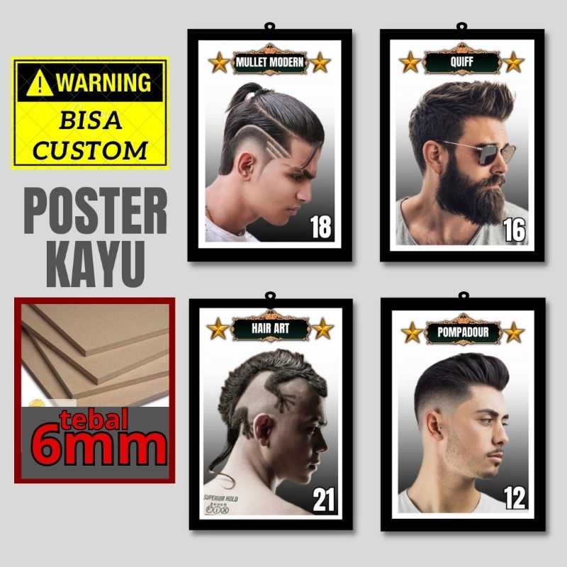 Jual Poster Kayu Barbershop Pangkas rambut hiasan dinding pangkas ...
