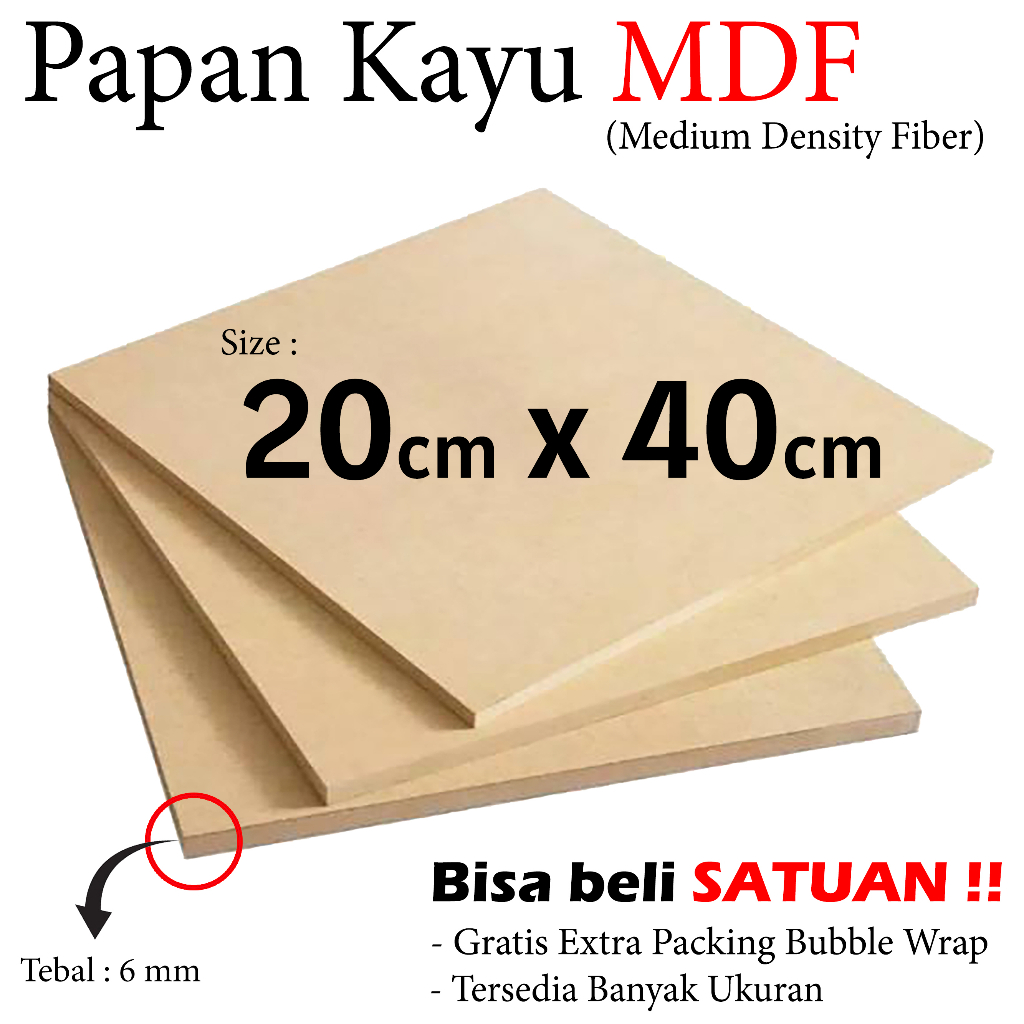 Jual Papan MDF Polos Kayu Bahan Pajangan Dinding Murah Ukuran 20x40 ...